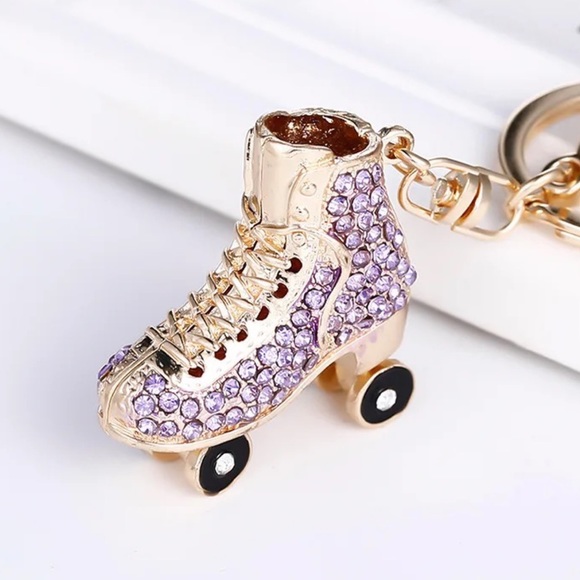 Accessories | Purple And Gold Crystal Roller Skate Keychain Charm ...